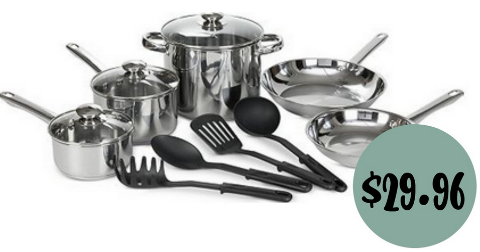 Bella 12-Pc. Stainless Steel Cookware Set for $29.96 :: Southern Savers