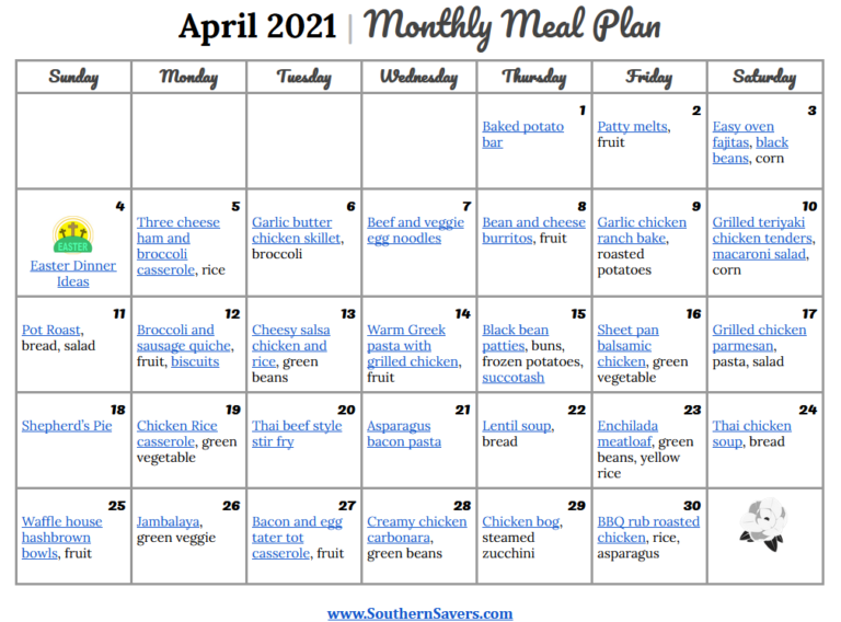 Southern Savers April 2021 FREE Monthly Meal Plan :: Southern Savers