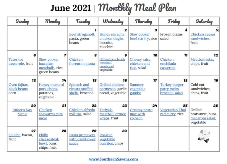 Southern Savers FREE June 2021 Monthly Meal Plan :: Southern Savers