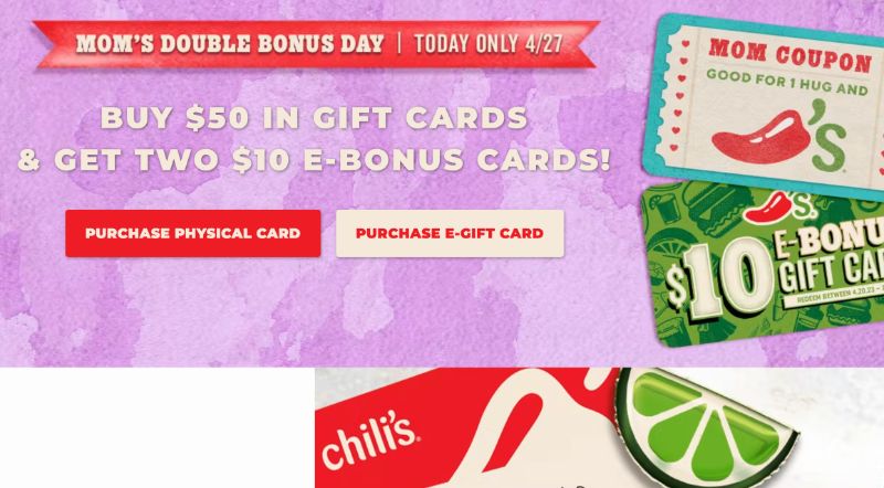 Buy $50 Chili's Gift Card, Get $20 Bonus Card | Today Only :: Southern ...