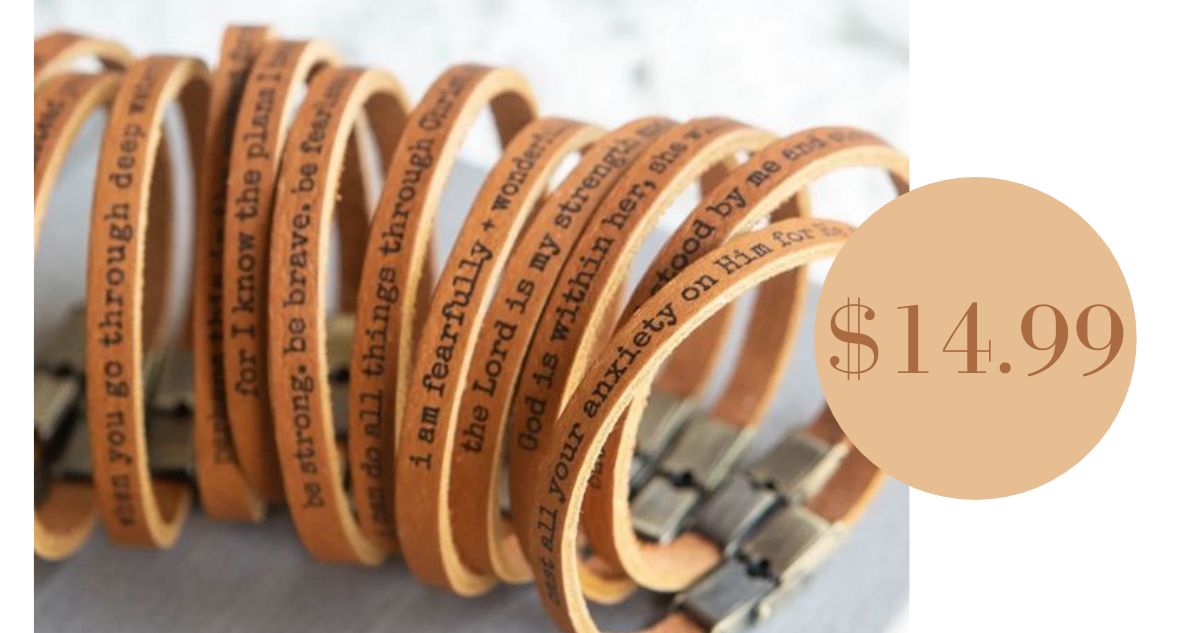 Handmade Scripture Leather Bracelets for $14.99 :: Southern Savers