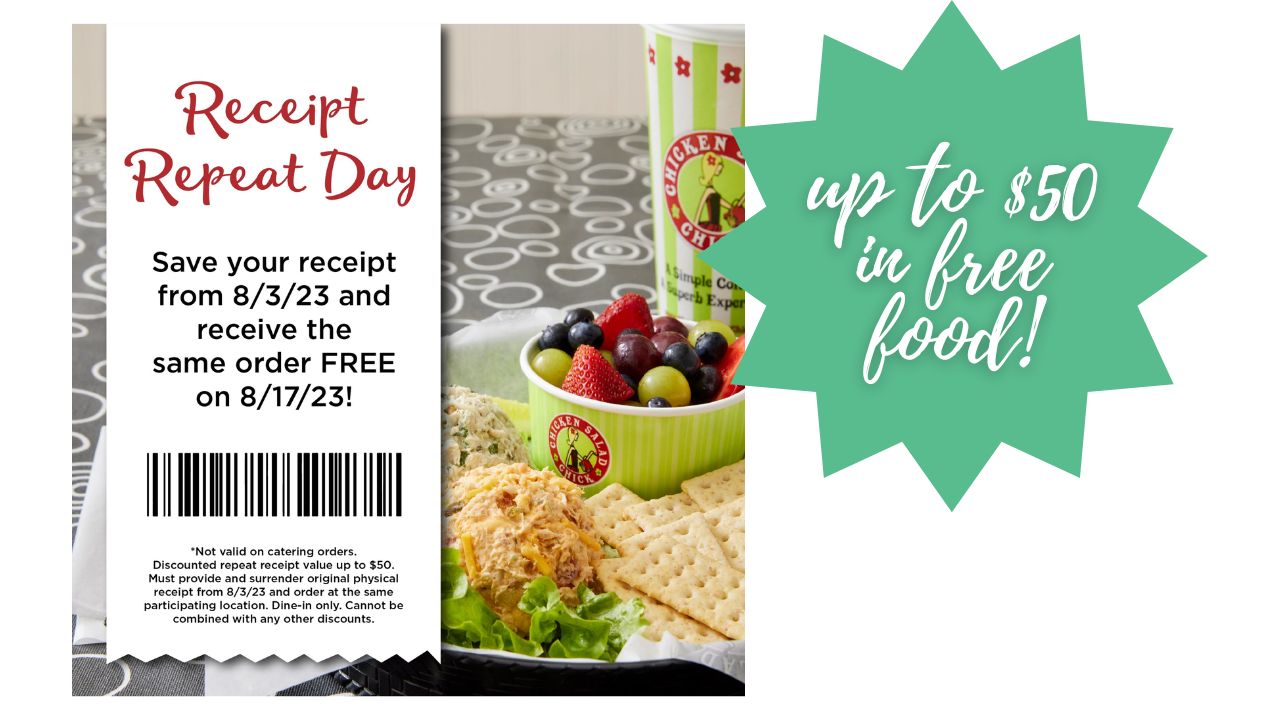Chicken Salad Chick Receipt Repeat Day Is Today 8/3! :: Southern Savers