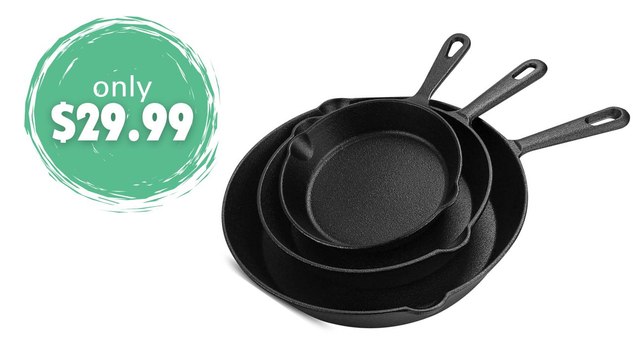 Utopia Kitchen 3-Piece Pre-Seasoned Iron Skillet Set $29.99 (reg. $45 ...
